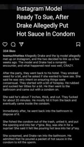 She's on fire: Drake puts hot sauce in condom to stop model from ...