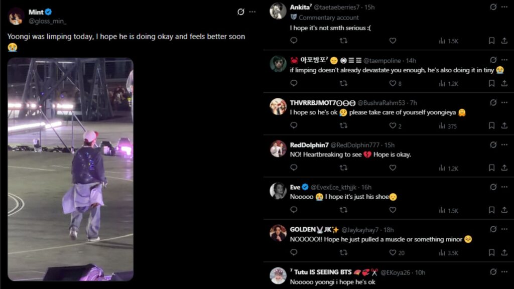 BTS' Suga was spotted limping at a recent concert in the United States