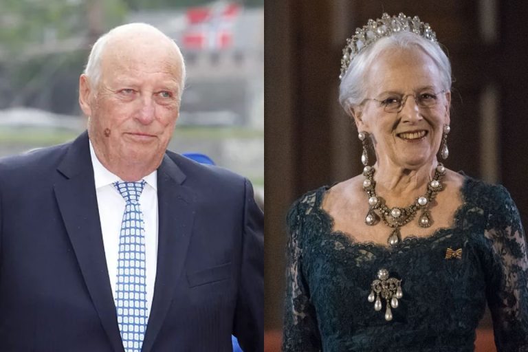 El rey Harald V de Noruega sufre terrible caída mientras saludaba a la reina Margarita II de ...