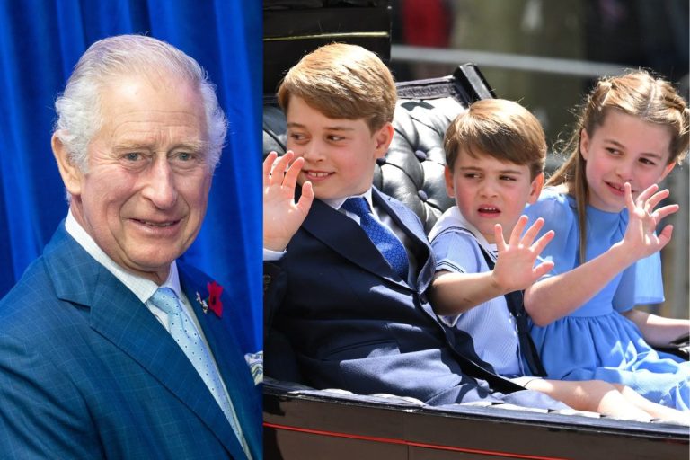 El rey Carlos III recibe regalos para sus nietos, George, Charlotte y Louis en su gira por ...