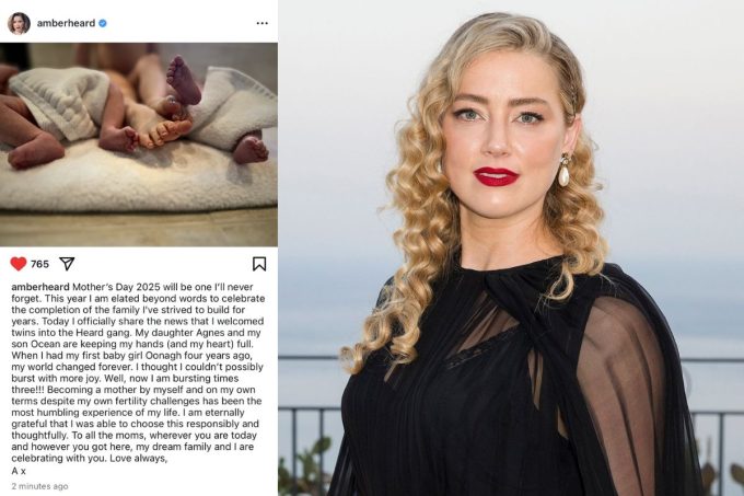 Amber Heard anuncia que dio a luz a gemelos en el Día de la Madre